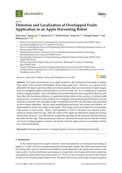 Pdf Detection And Localization Of Overlapped Fruits Application In An Apple Harvesting Robot