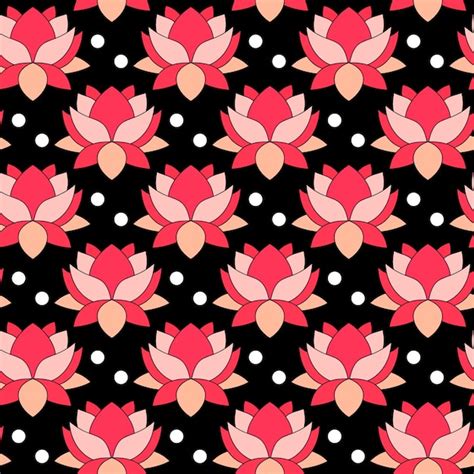 연꽃과 점 원활한 패턴 디자인 프리미엄 벡터