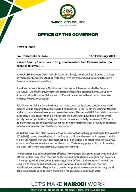 Press Release Cess Payment To Transition To Ubp Nairobi City County