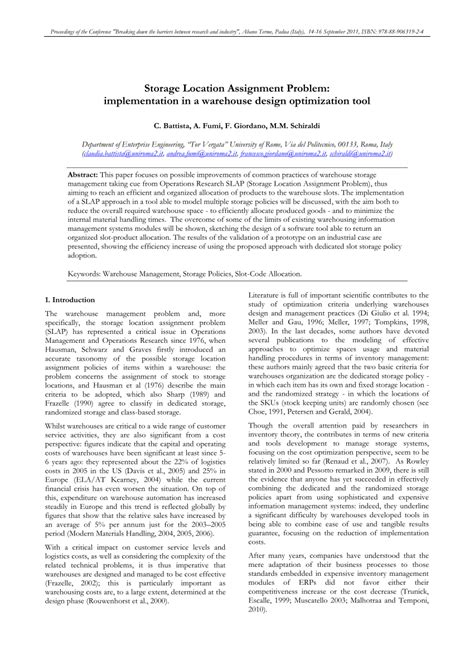 Pdf Storage Location Assignment Problem Implementation In A Warehouse Design Optimization Tool
