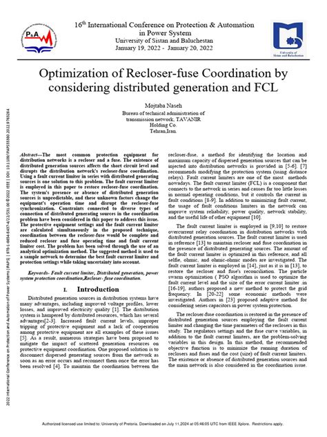 optimization of recloser fuse coordination by considering distributed