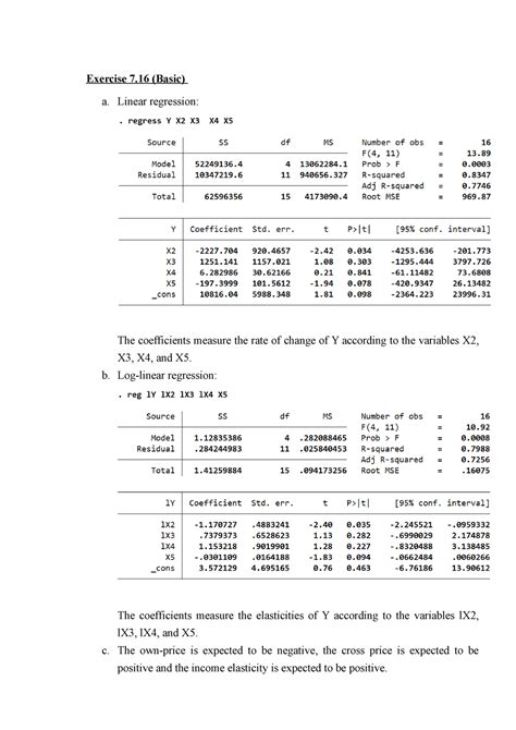 Exercise Basic Introductory Exercise 7 Basic A Linear Regression The Coefficients Measure