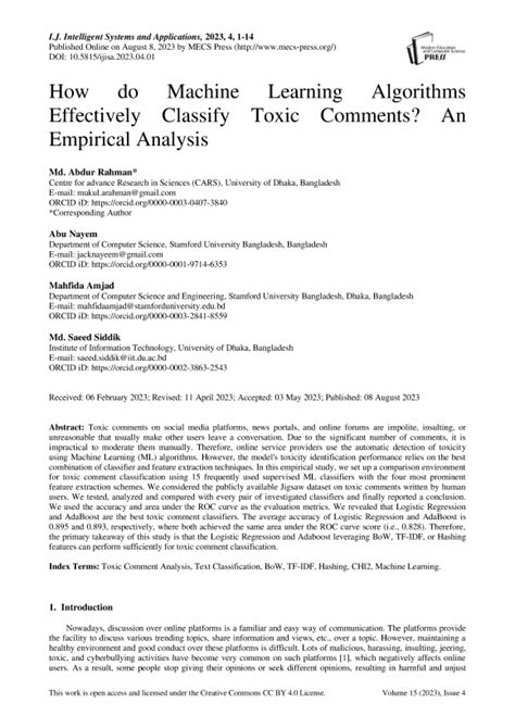 How Do Machine Learning Algorithms Effectively Classify Toxic Comments An Empirical Analysis