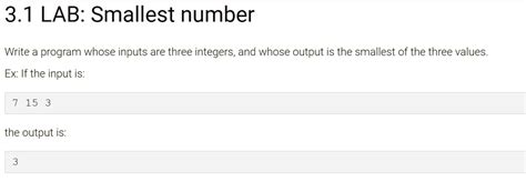 Solved 31 Lab Smallest Number Write A Program Whose Inputs Are Three