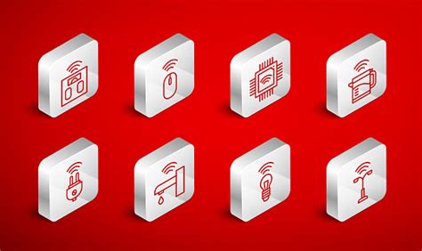 라인 스마트 가로등 무선 마우스 미세 회로 프로세서 Cpu 전기 주전자 전구 욕실 저울 수도꼭지 및 플러그 아이콘을 설정합니다 벡터 0명에 대한 스톡 벡터 아트 및 기타