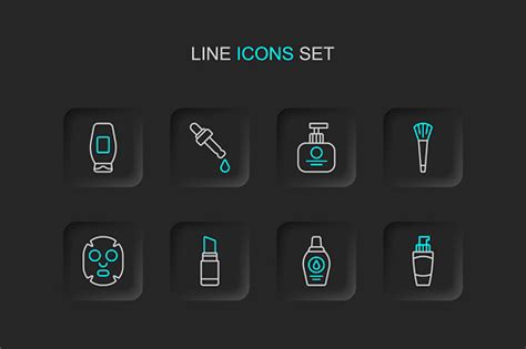 핸드 크림 병 샴푸 립스틱 페이셜 화장품 마스크 메이크업 브러쉬 오일과 아이콘이 함유 된 피펫 세트 라인 벡터 3월에 대한 스톡 벡터 아트 및 기타 이미지 Istock