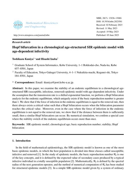 Pdf Hopf Bifurcation In A Chronological Age Structured Sir Epidemic Model With Age Dependent