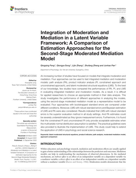 Pdf Integration Of Moderation And Mediation In A Latent Variable Framework A Comparison Of