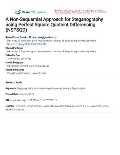 Pdf A Non Sequential Approach For Steganography Using Perfect Square