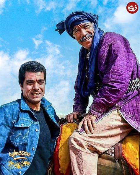 تصویر سال ۱۳۵۶ بهروز وثوقی و آنتونی کوئین در پشت صحنه فیلم کاروان‌ها