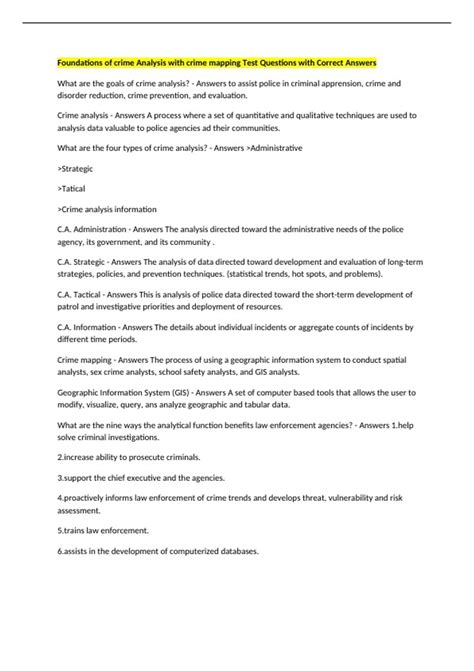 Foundations Of Crime Analysis With Crime Mapping Test Questions With Correct Answers