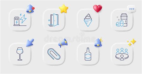 bordeaux glass ice cream and whiskey bottle line icons for web app printing vector stock