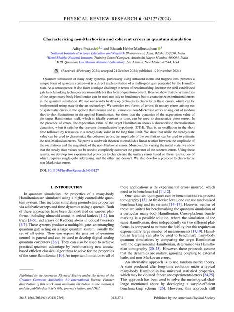 Pdf Characterizing Non Markovian And Coherent Errors In Quantum
