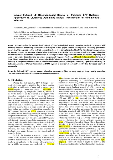 Pdf Inexact Induced L2 Observer Based Control Of Polytopic Lpv