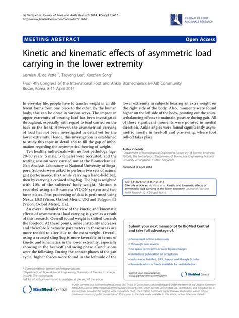 Pdf Kinetic And Kinematic Effects Of Asymmetric Load Carrying In The Lower Extremity