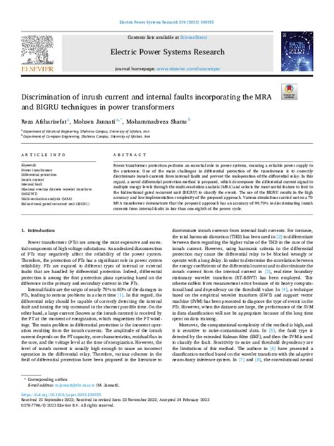 Pdf Discrimination Of Inrush Current And Internal Faults Incorporating The Mra And Bigru