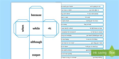 Roll A Conjunction Sentence Activity With Because While If When