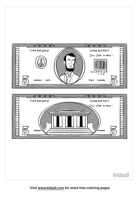 Five Dollar Bill Coloring Page