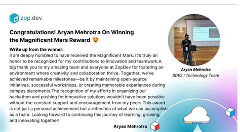 Zopdev On Linkedin Congratulations Aryan Mehrotra On Your Recent Success We Are Pleased To