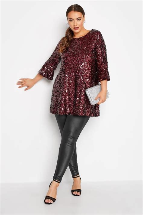 Yours London Plus Size Red Sequin Embellished Flute Sleeve Top Yours
