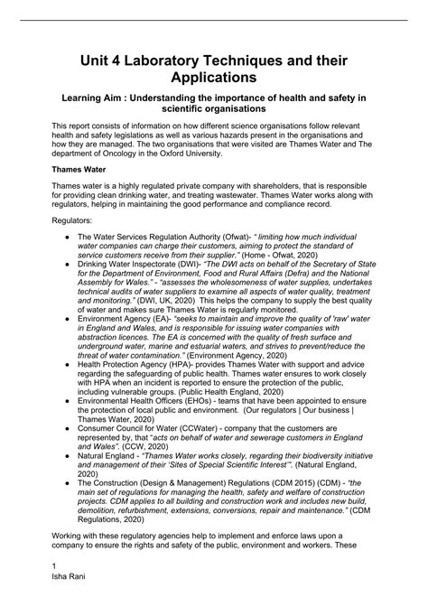 unit 4 laboratory techniques and their applications assignment a