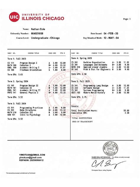 Uic Transcript Pdf