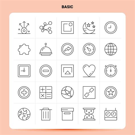 Outline 25 Basic Icon Set Vector Line Style Design Black Icons Set