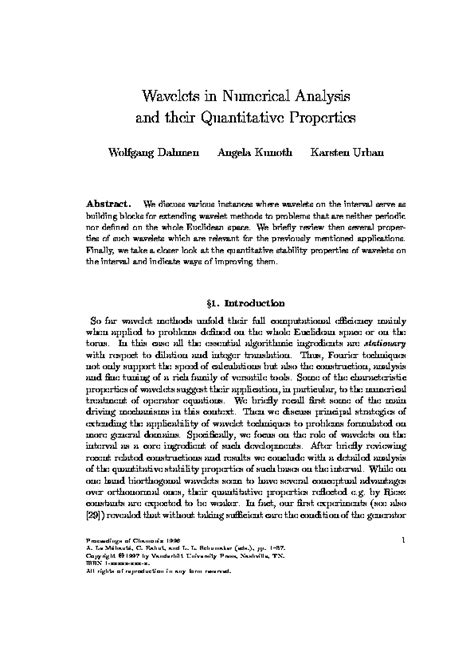 Pdf Wavelets In Numerical Analysis And Their Quantitative Properties