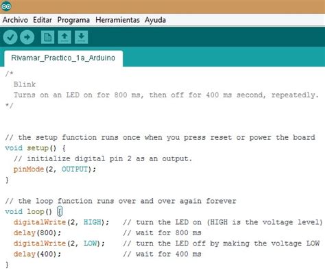 Trabajando Con Arduino Parpadeo De Un Led Con Periodos De 800ms