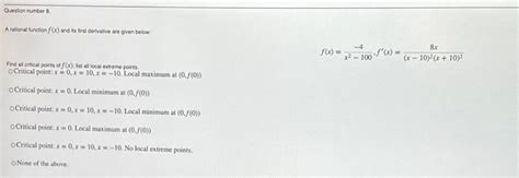 Solved A Rational Function F X And Is First Derivasive Ave