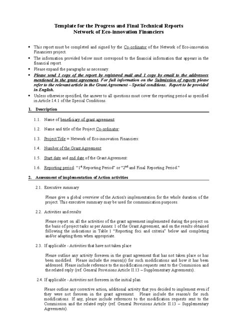 Template For The Progress And Final Technical Reports The Information