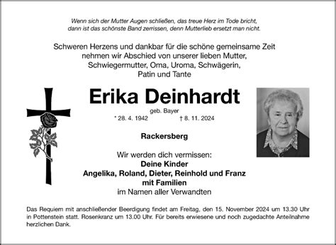 Traueranzeigen Von Erika Deinhardt Nordbayerischer Kurier