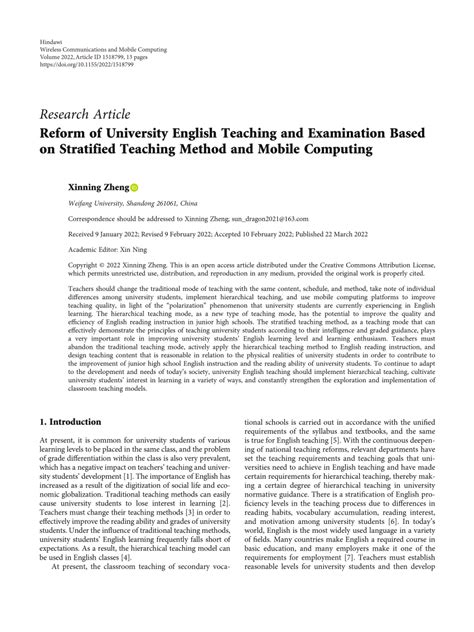 Pdf Reform Of University English Teaching And Examination Based On Stratified Teaching Method