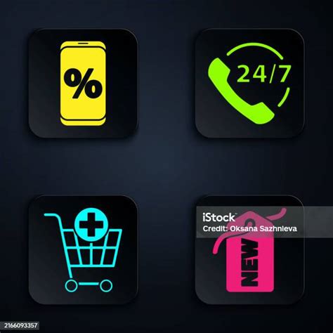 신규 퍼센트 할인 및 모바일 장바구니에 추가 및 전화 24시간 지원으로 가격표를 설정하세요 검은색 사각형 버튼입니다 벡터 24에