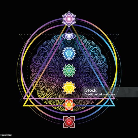 기본 인간의 차크라 시스템 7 차크라 인체의 일곱 차크라 기호의 집합 뿌리 배꼽 태양 신경총 심장 목구멍 제 3의 눈 크라운 차크라에 대한 스톡 벡터 아트 및 기타 이미지