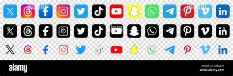 Social media icons. Twitter, threads, facebook, instagram, tiktok ...
