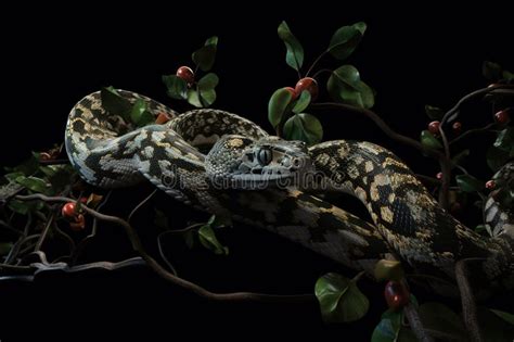 A Fierce And Predatory Python Coiled Around A Branch Generative Ai