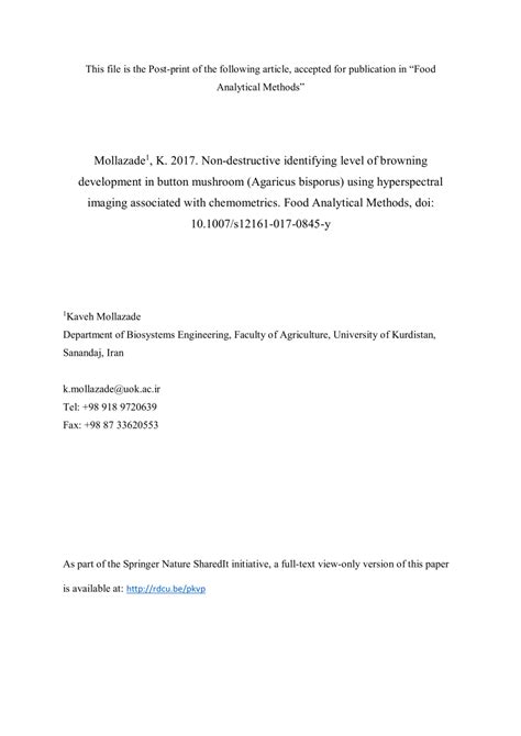 Pdf Non Destructive Identifying Level Of Browning Development In