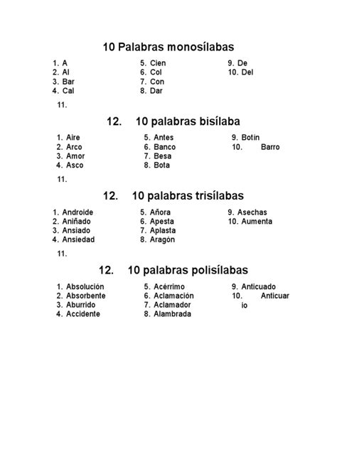 10 Palabras Monosílabas Pdf