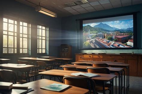 Classroom With A Projector Screen Premium Ai Generated Image