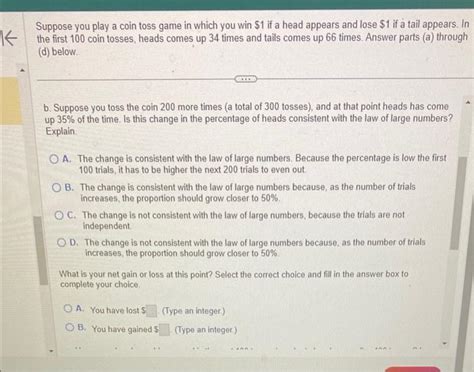 solved suppose you play a coin toss game in which you win 1