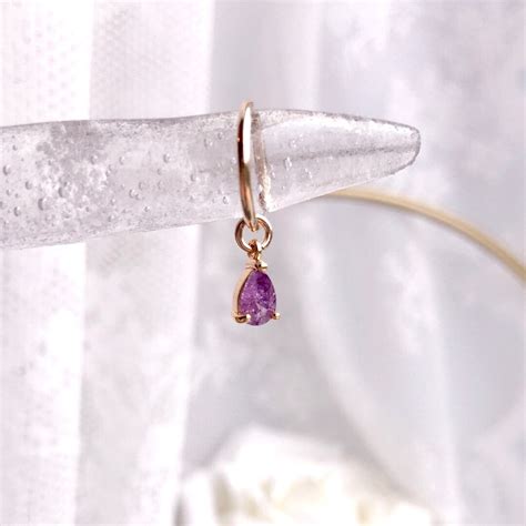 Tiny Teardrop Cz Stonepurple Endless Hoop Earrings 14k Gold Filled