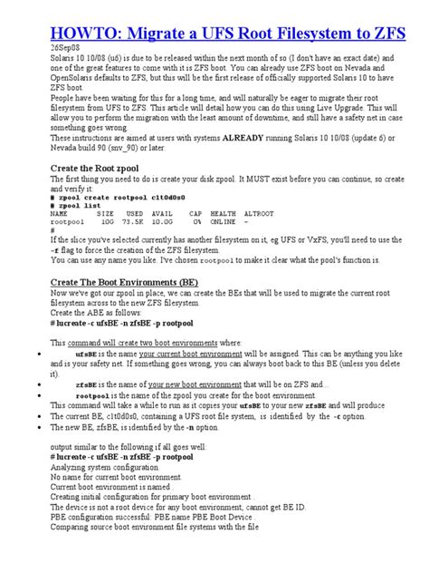 How To Migrate A Ufs Root Filesystem To Zfs Pdf File System Unix Variants