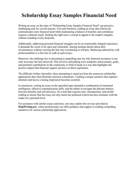Scholarship Essay Samples Financial Needpdf