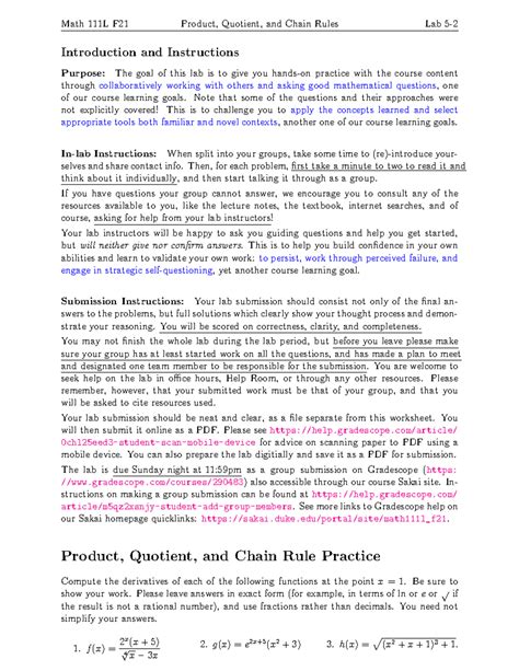 Math111l F21 5 2 Product Quotient Chain Rules Math 111l F21 Product Quotient And Chain Rules