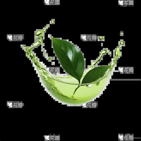 植物系列写实茶叶和汁水飞溅元素素材 花瓣网