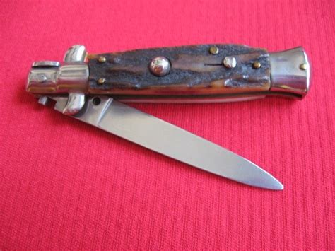 Oreste Dibon Italian 16cm Stag Stiletto Switchblade Knife New Old Stock