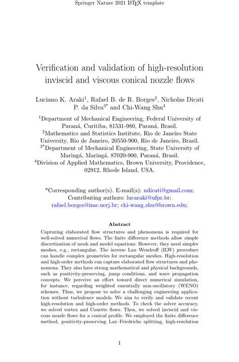 Pdf Verification And Validation Of High Resolution Inviscid And Viscous Conical Nozzle Flows