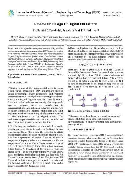 review on design of digital fir filters pdf