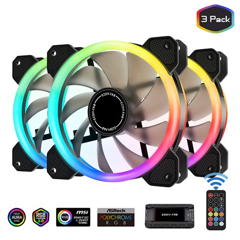 EZDIY FAB RGB Dual Ring 120mm Case Fans 5V Motherboard Sync Speed Adjustable RGB Sync Fan With